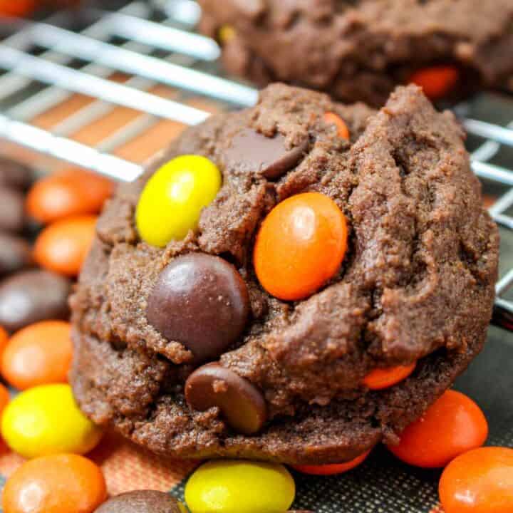 Chocolate Reese's Pieces Cookies | Smells Like Delish