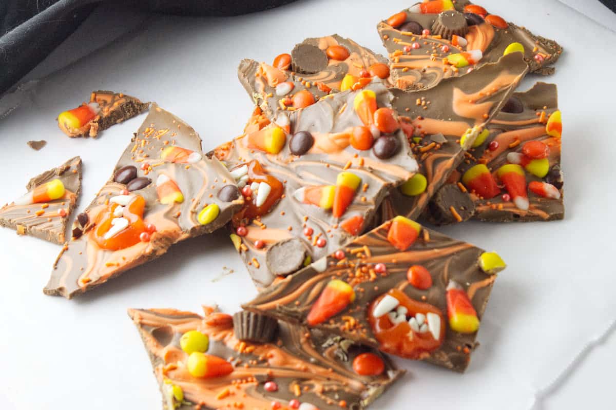 Reese's Pieces Halloween Chocolate Bark Candy | Smells Like Delish