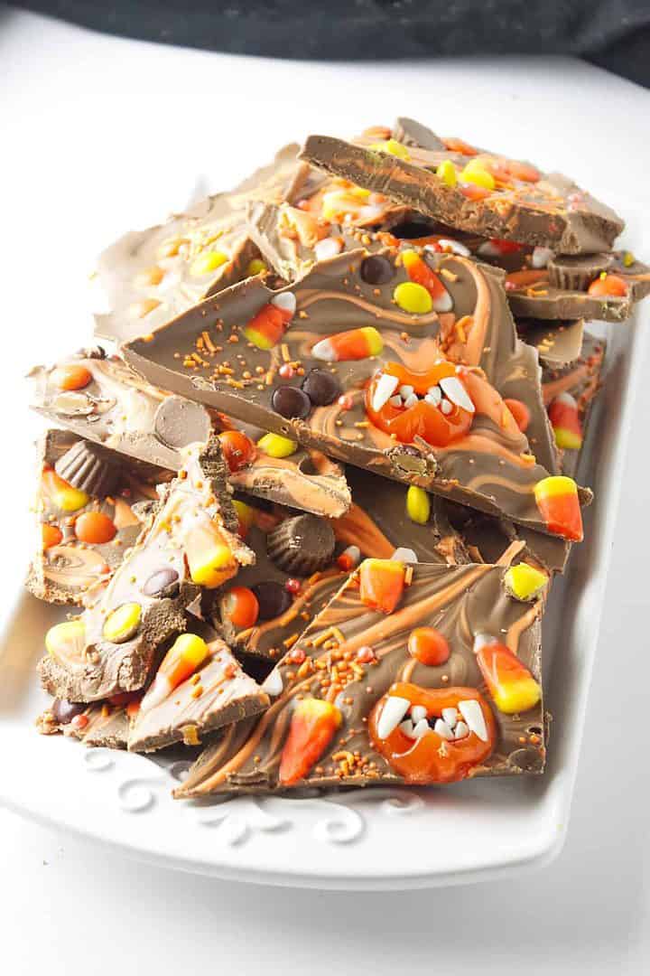 Reese's Pieces Halloween Chocolate Bark Candy | Smells Like Delish