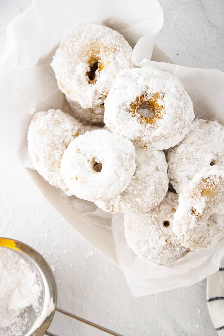 Powdered Sugar Mini Donuts | Smells Like Delish